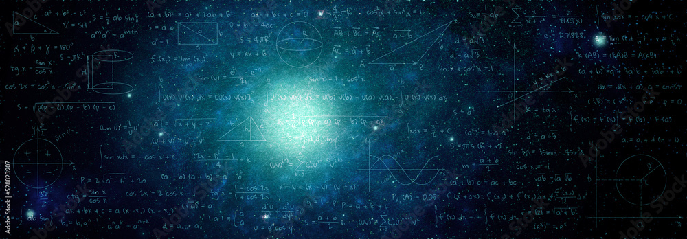 Illustration of basic physics and mathematics formulas and galaxy in ...