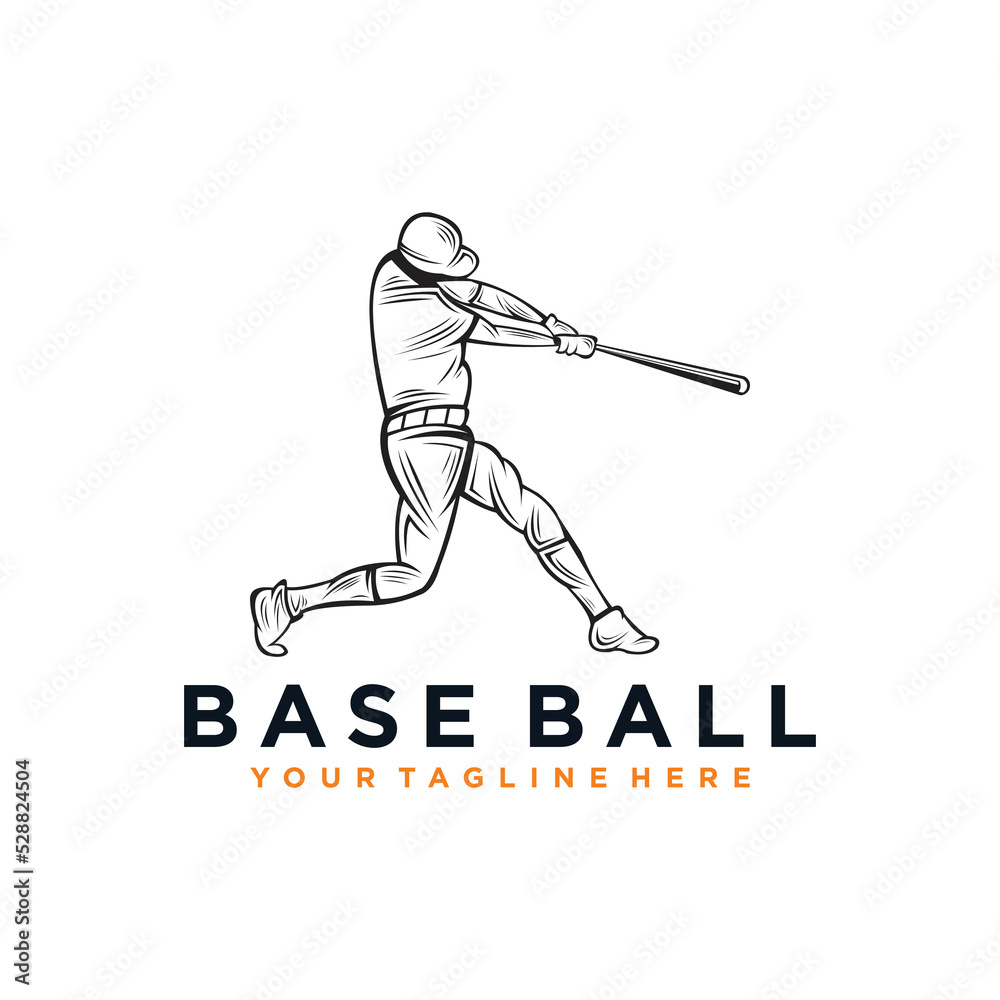 baseball player logo vector design template Stock Vector | Adobe Stock