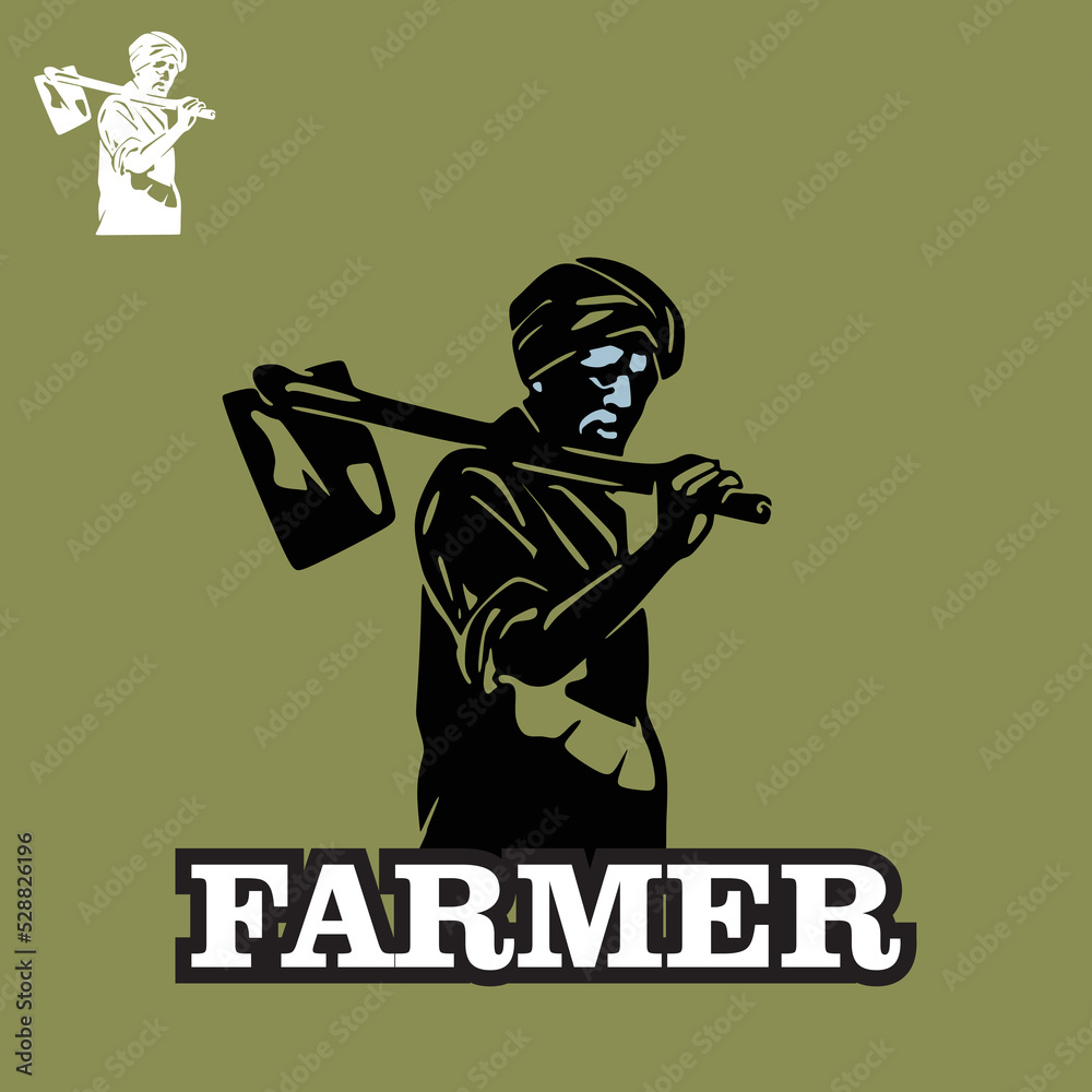 old farmer bring a hoe logo, silhouette of village man vector ...