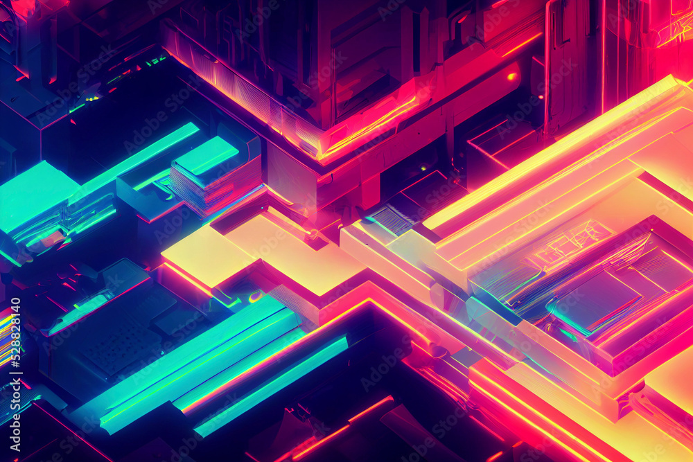 Colorful neon background, abstract cyberpunk design, retro synthwave ...
