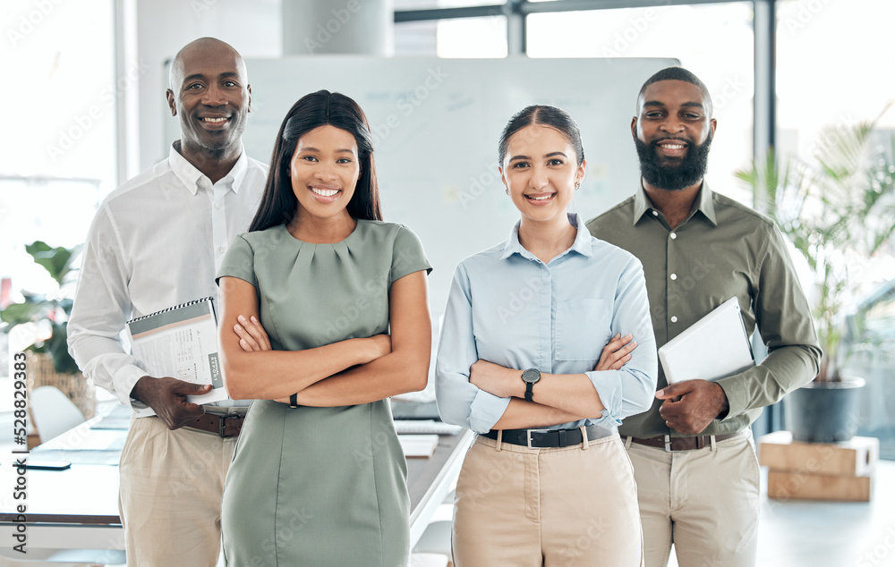 Team, leadership and diversity portrait of motivation with happy ...