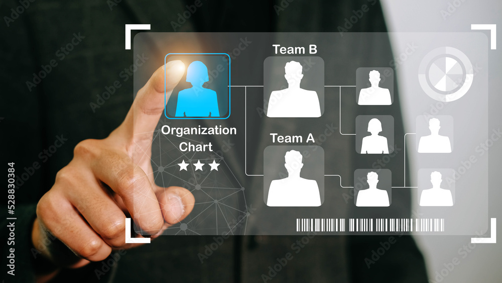 Businessman touch icon in project management business organization ...