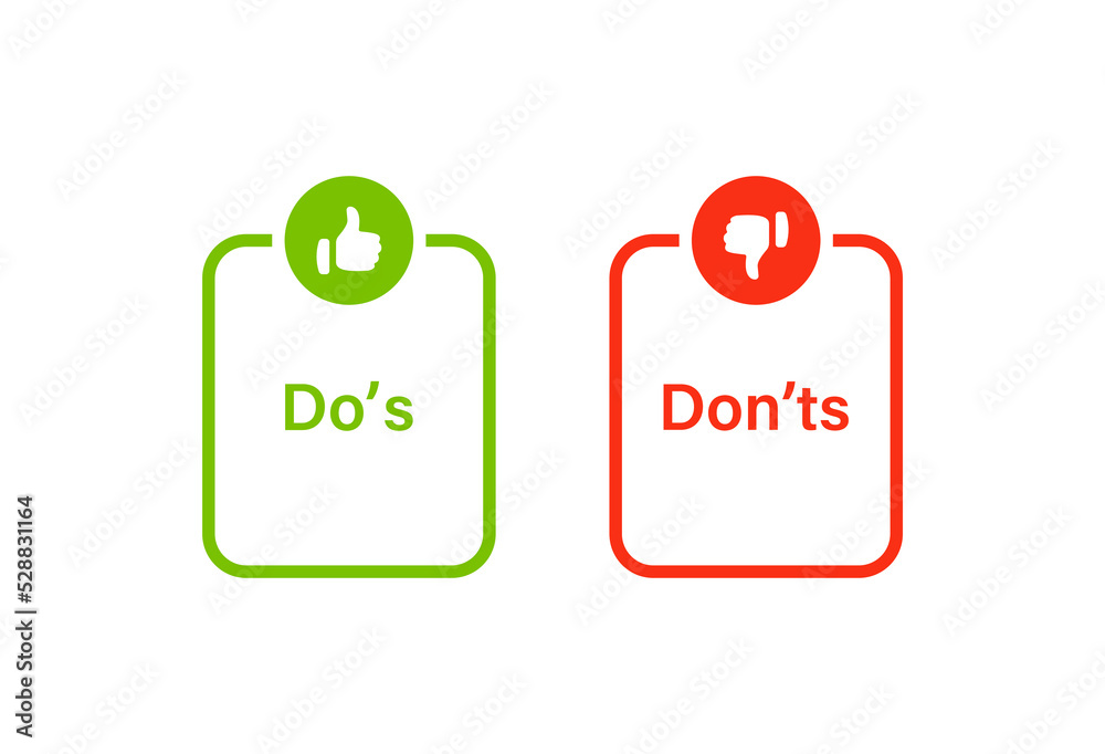 Dos and donts icons in line frame - thumbs up or thumb down. Like or ...