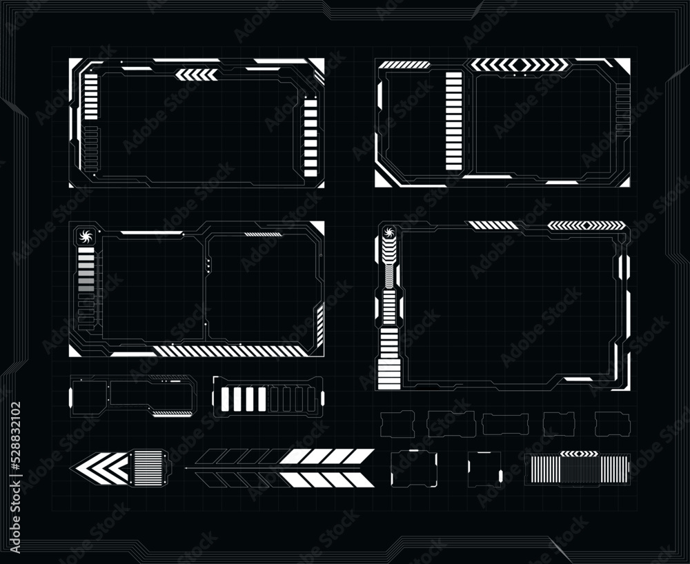 Futuristic User Interface design set. Hi-tech elements - frame, circle ...
