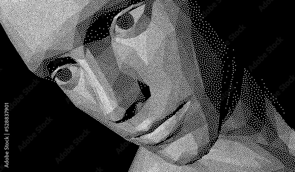 Abstract man head made from dots. Side view of dotted face background ...