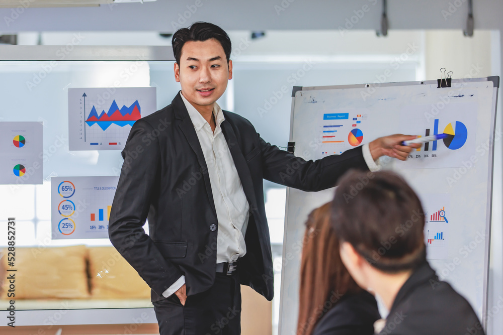 Asian handsome professional successful businessman presenter standing ...
