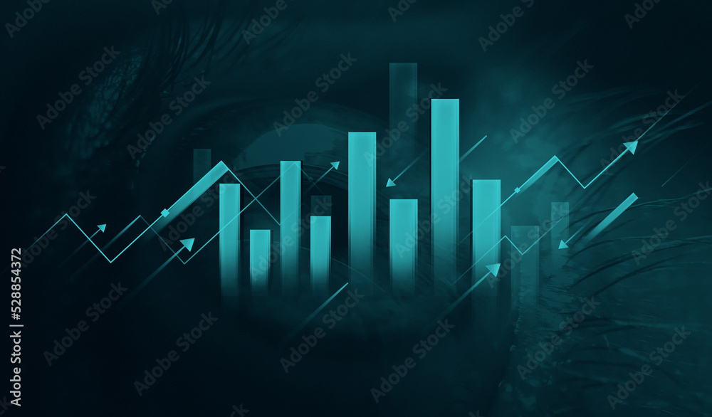 Financial stock market line chart, trend line, and digital descending ...