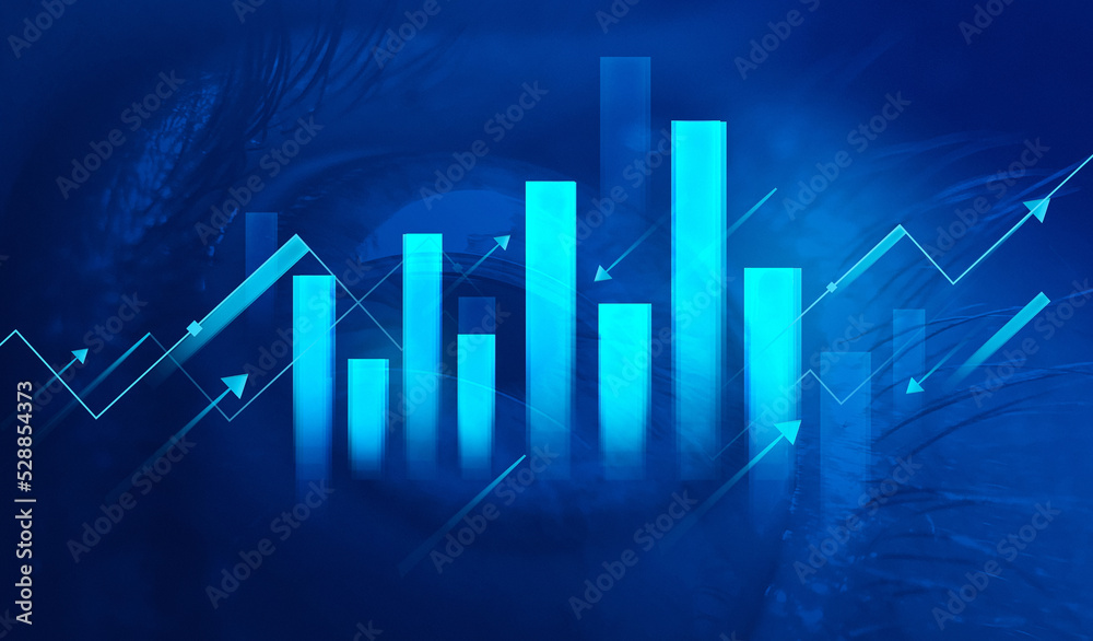 Financial stock market line chart, trend line, and digital descending ...