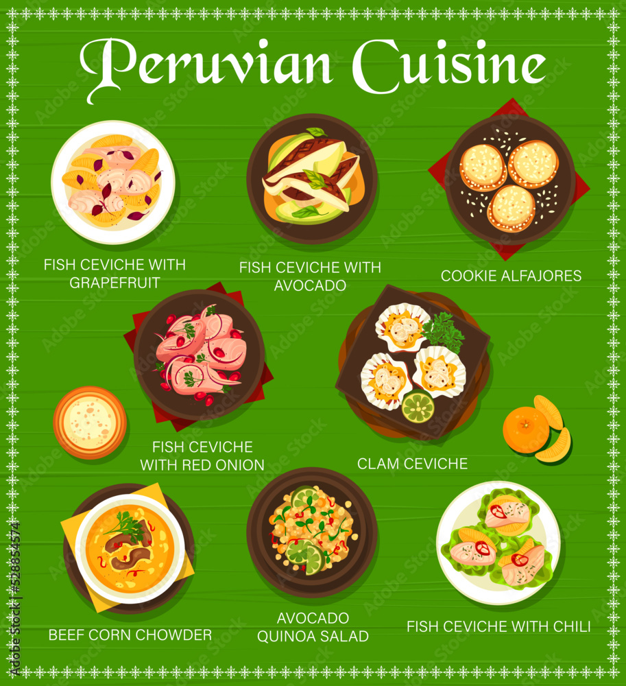 Peruvian cuisine restaurant meals menu. Fish ceviche with grapefruit ...