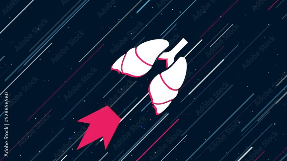 Lungs symbol flies through the universe on a jet propulsion. The symbol ...