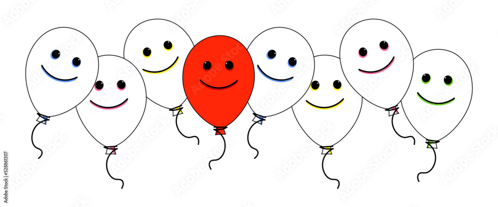 Cute balloons with joyful emotions on their faces. Smiling white and ...