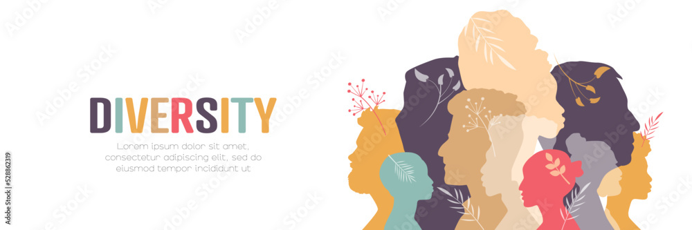 Diversity banner. People stand together. Card with place for text ...