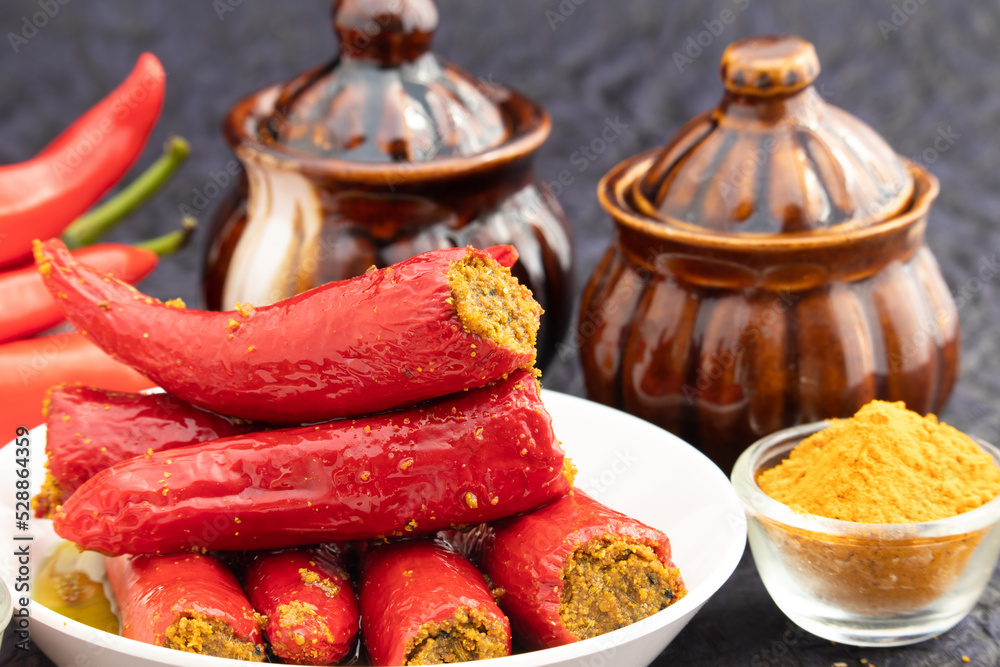 Traditional Homemade Red Chilli Pickle Also Known As Moti Teekhi Lal ...
