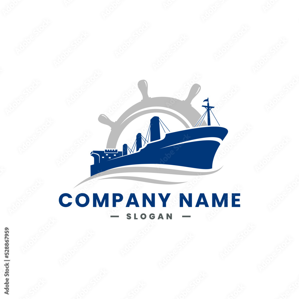 Cargo Ship Logo in the ocean design template with steering for ...