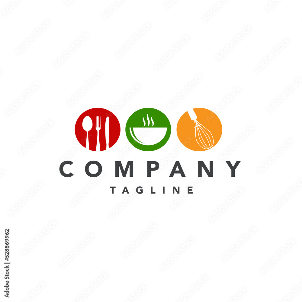 Restaurant logo with cutlery and food signs vector logo template Stock ...
