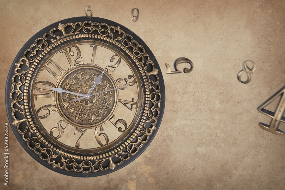 steampunk clock time backdrop brown written paper Stock Photo | Adobe Stock
