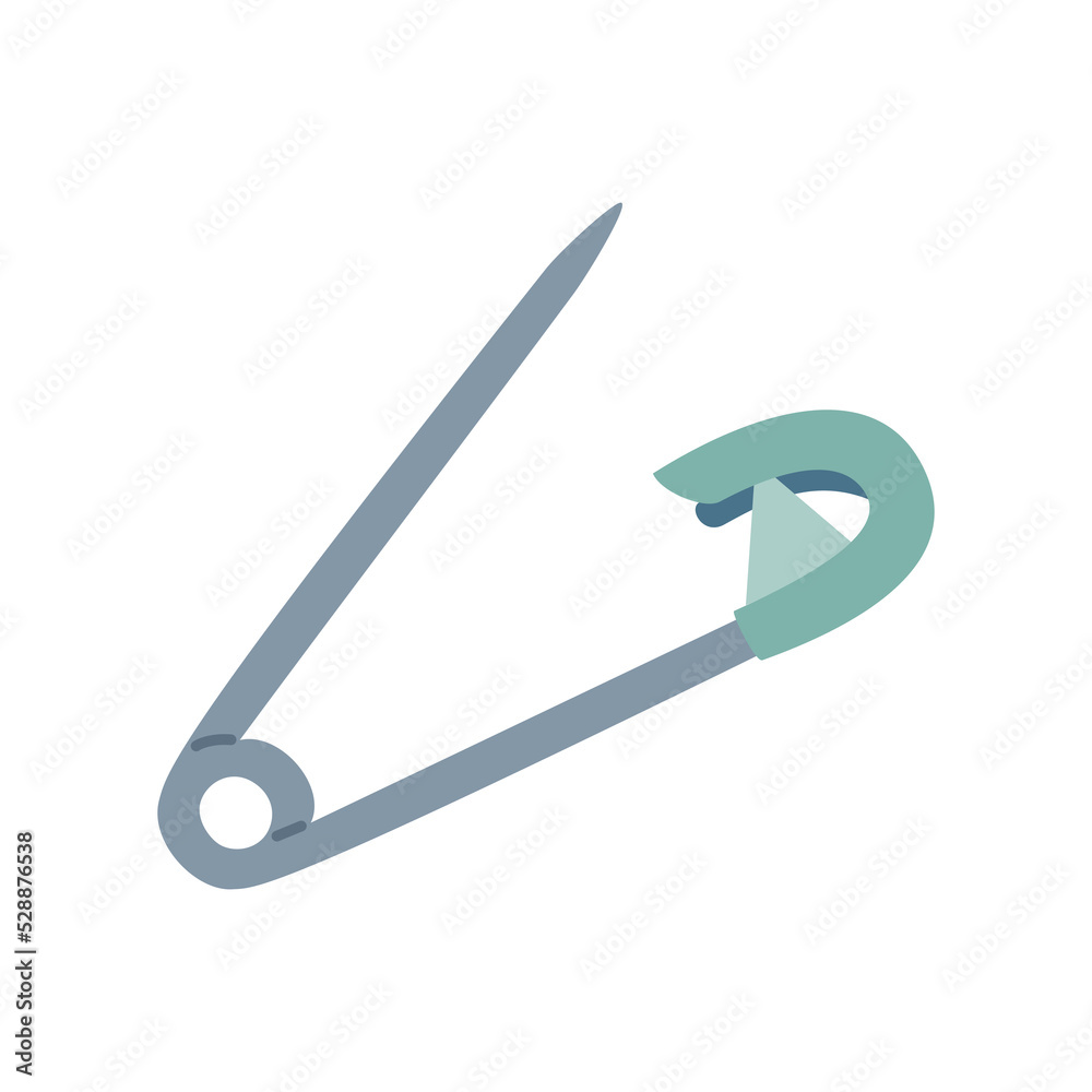 Tailor open safety pin. Hand drawn color vector illustration isolated ...