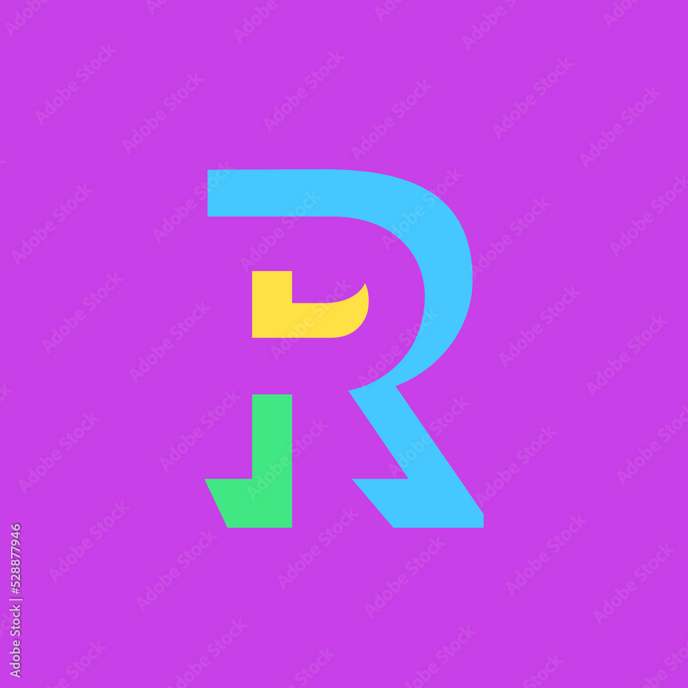 Colorful letter R modular typeface, with sharp, bold, masculine, but ...