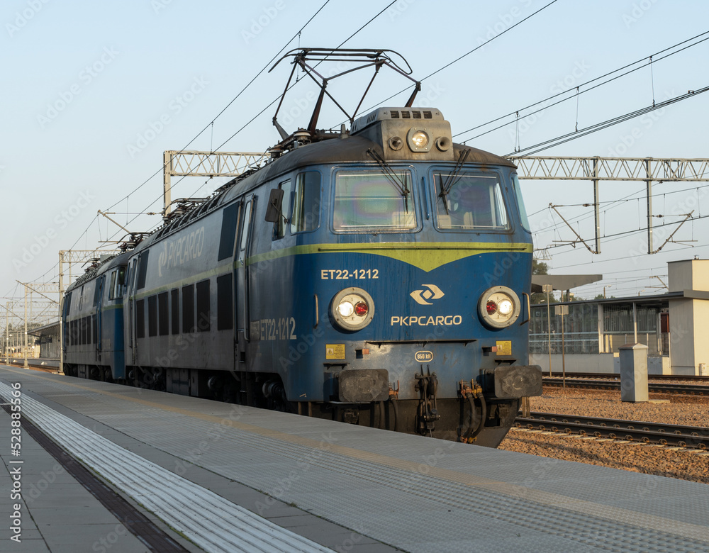 ET22 heavy locomotive from PKP Cargo rail company services at railway ...