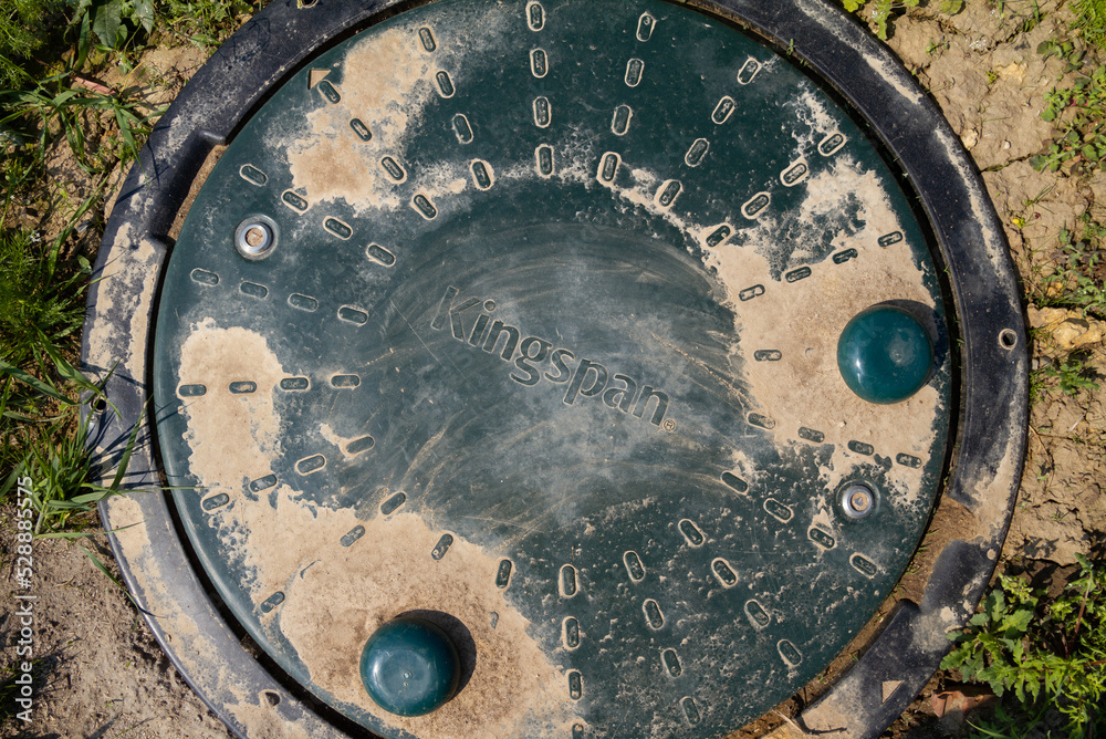 Kingspan domestic sewage treatment plant buried underground. Waste tank ...