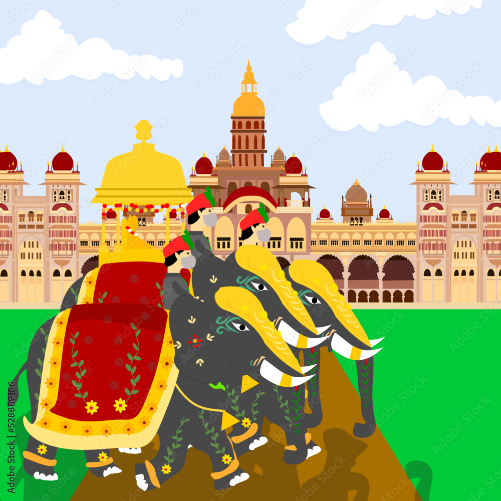 Concept of festival and celebrations, Carrying Golden Howdah or ...