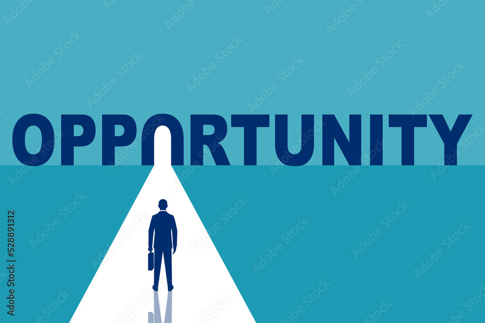 Opportunity concept. The businessman faces great opportunities. The beginning of a new path ...