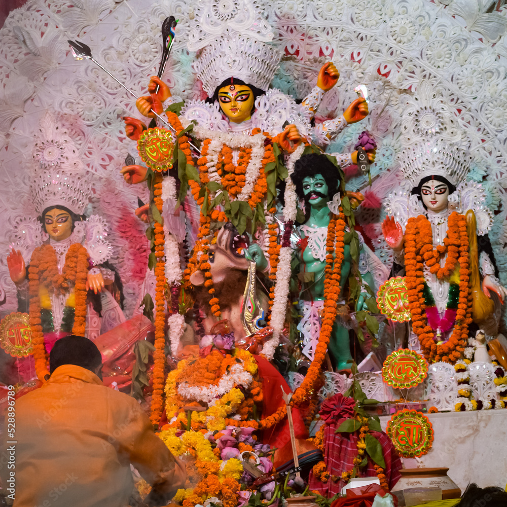 Goddess Durga with traditional look in close up view at a South Kolkata ...