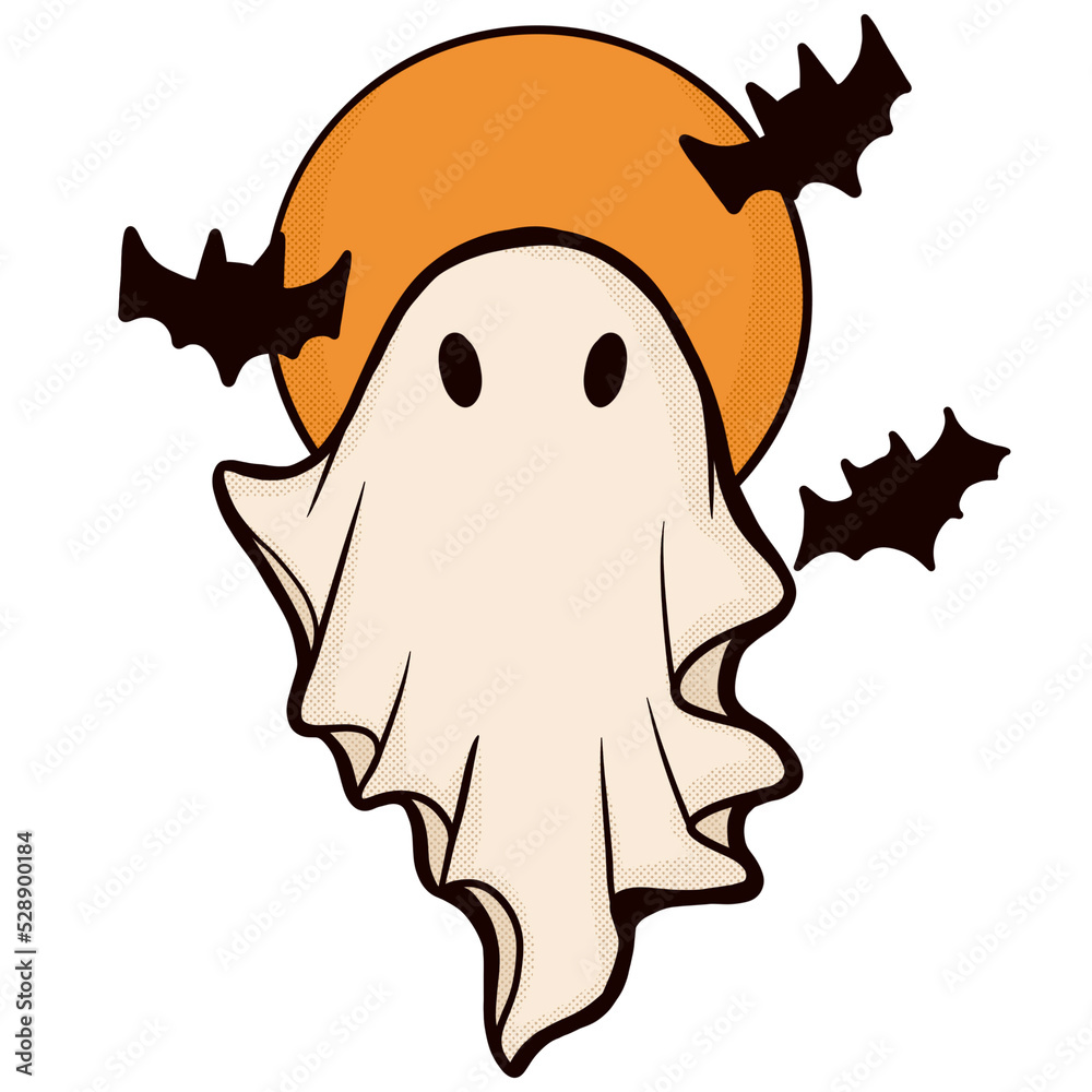 Retro Ghost Halloween Cute Illustration Vintage Cartoon Ghost Cloth Stock Illustration Adobe Stock