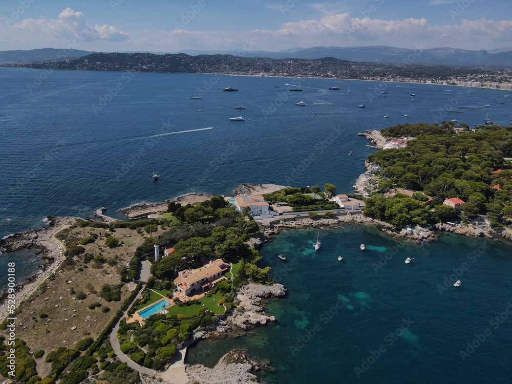 Aerial view of Cap d'Antibes and Billionaire's Bay. Beautiful rocky ...