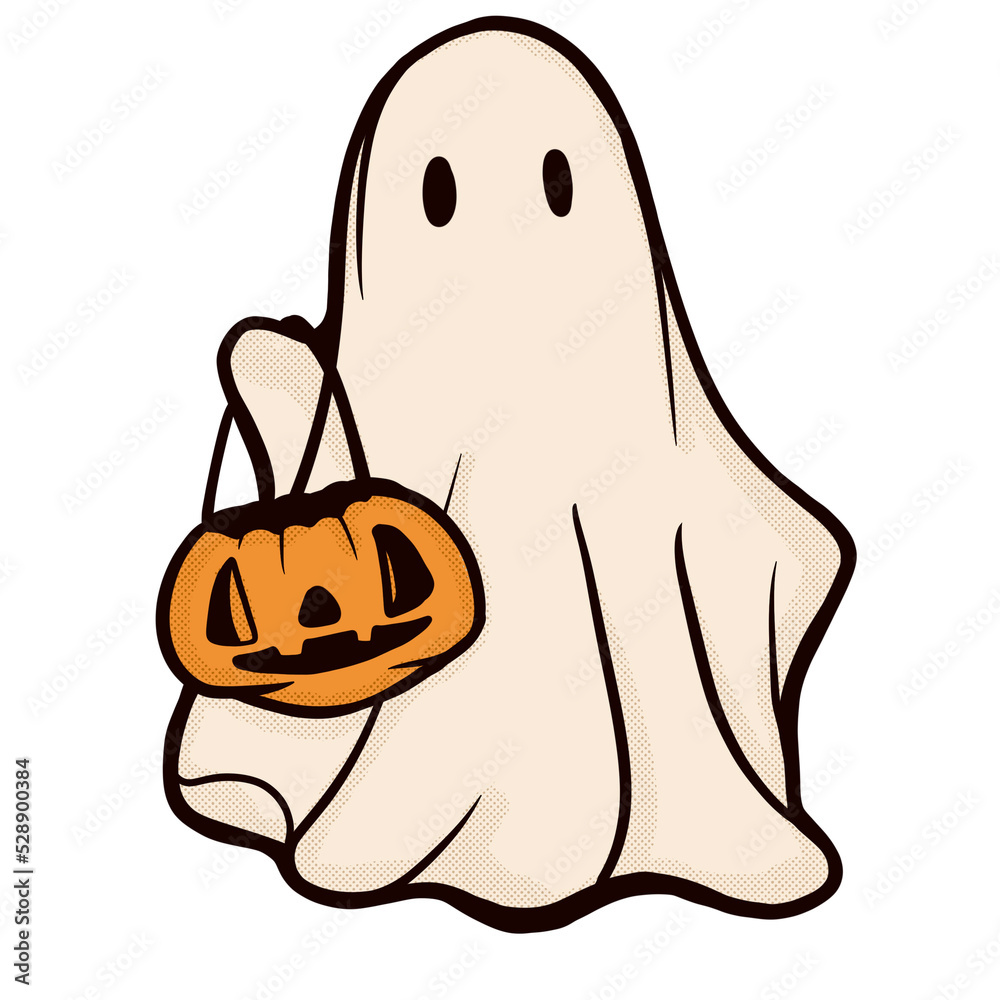 retro ghost halloween cute illustration vintage cartoon ghost cloth Stock-Illustration | Adobe Stock