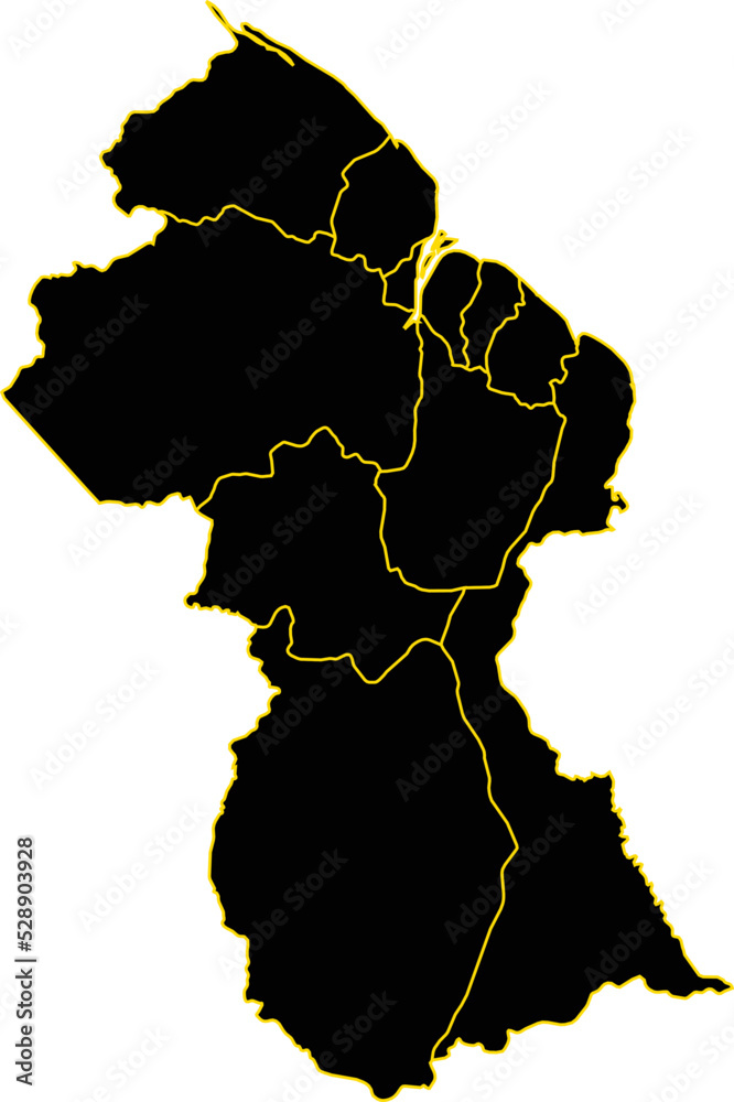 Map of Guyana, High Detailed Map of Guyana isolated on white background ...