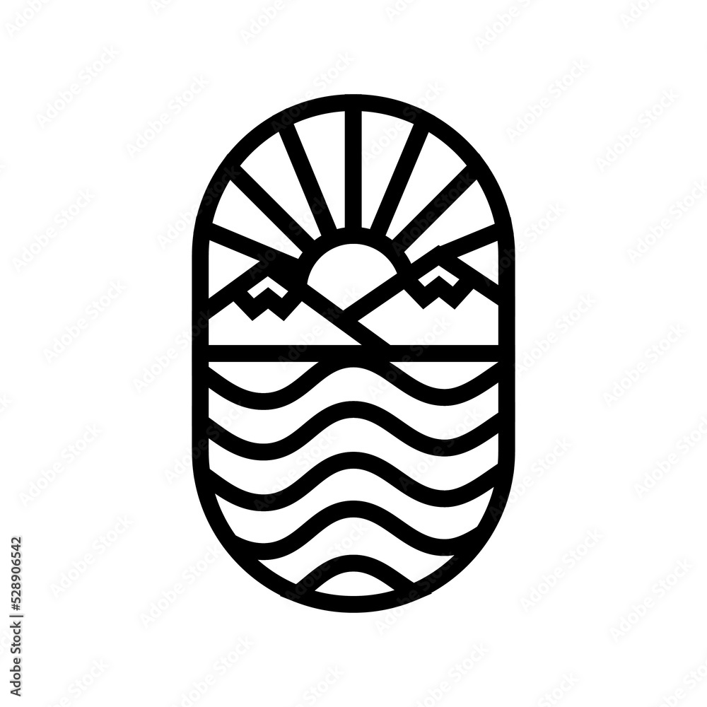 mountain and sun for nature monoline badge illustrations. emblems ...