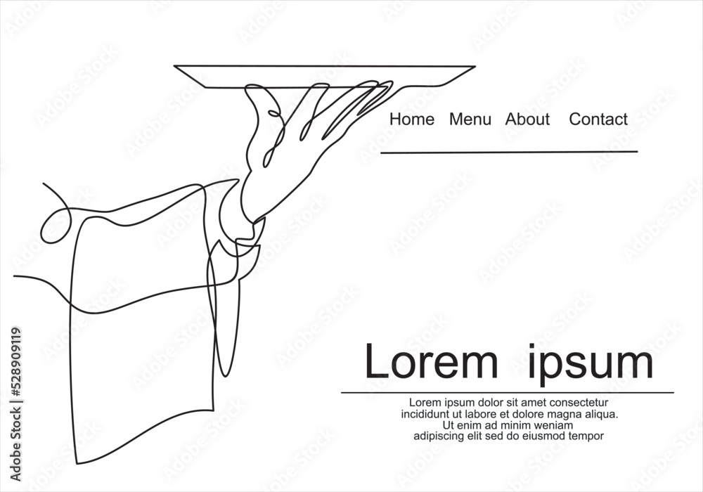 Hand Serving Tray of Food-continuous line drawing Stock Vector | Adobe ...