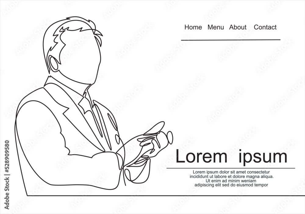 Continuous line art or One Line Drawing of a businessman dressing suit ...