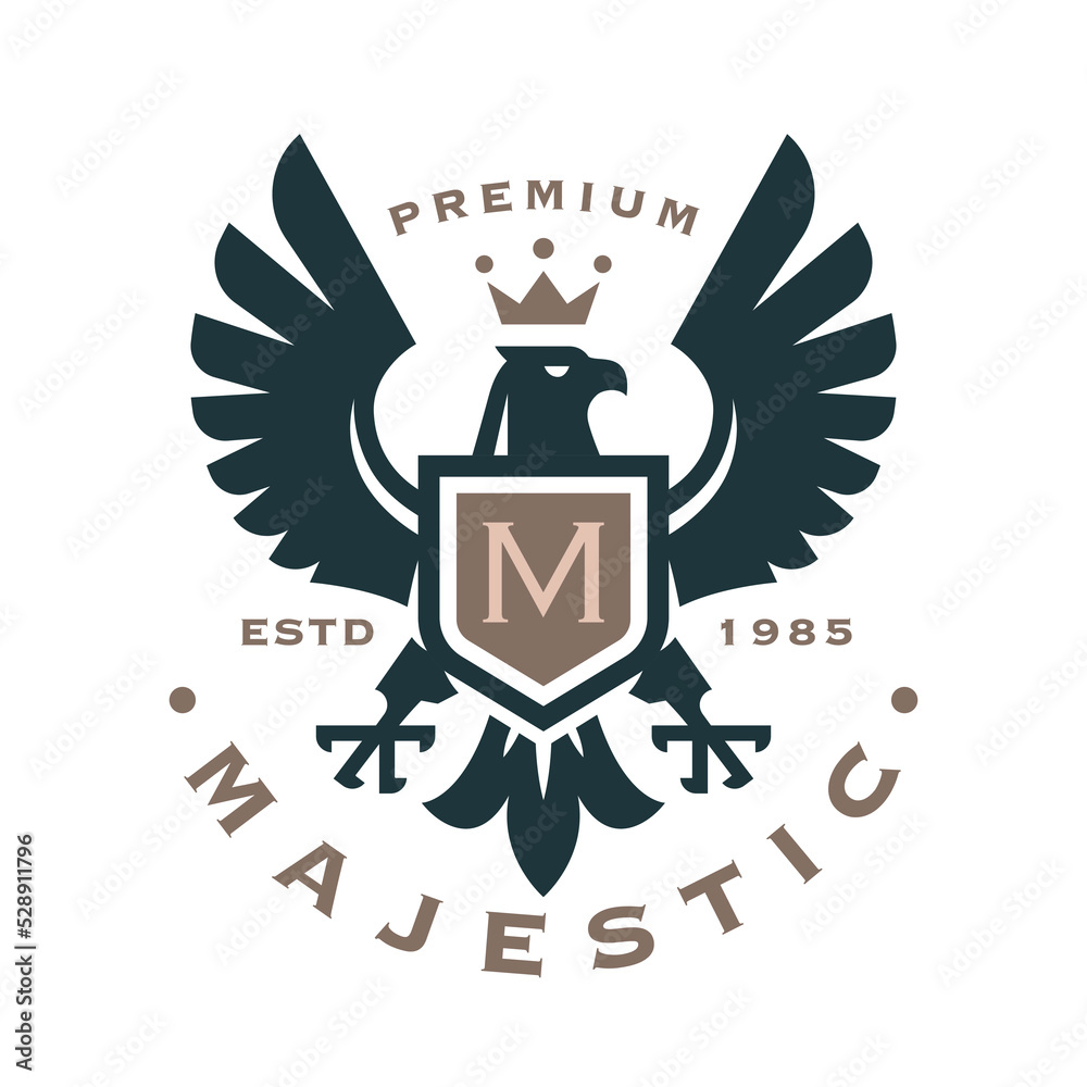 Majestic eagle crest logo. Hawk shield icon. Falcon heraldry monogram ...