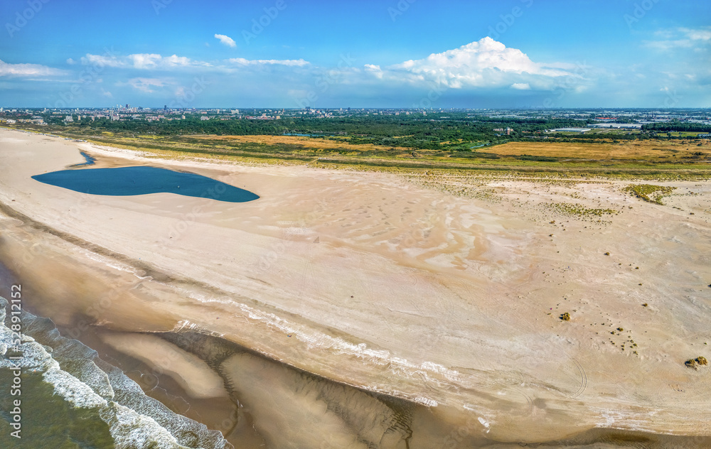 Aerial photo of the Zand Motor peninsula of the Kijkduin Beach of The ...