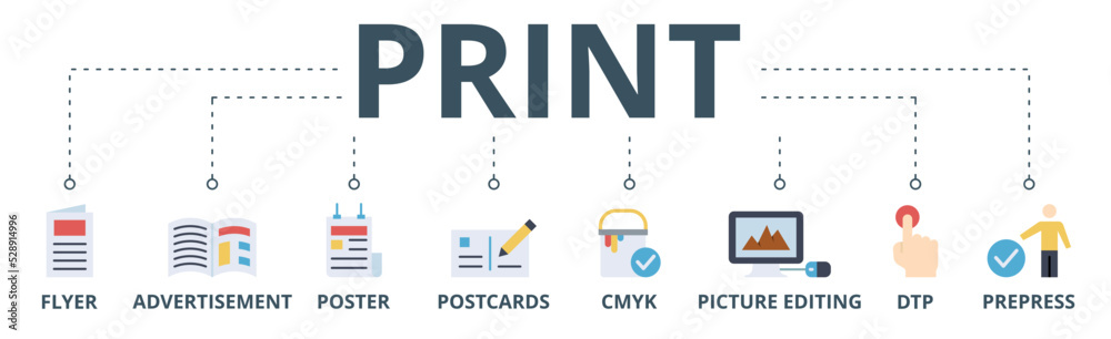 Print banner web icon vector illustration concept with icon of flyer ...