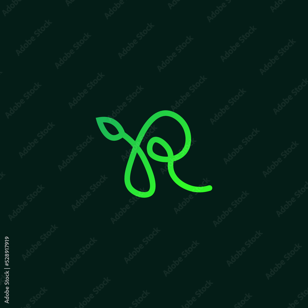 Green Letter R Logo Design with Leaf Symbol in Minimalist Line Style. R ...