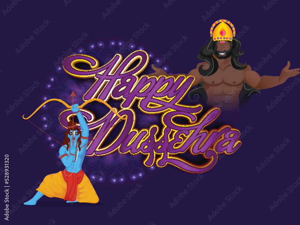 Sticker Style Happy Dussehra Text With Hindu Mythology Lord Rama And ...