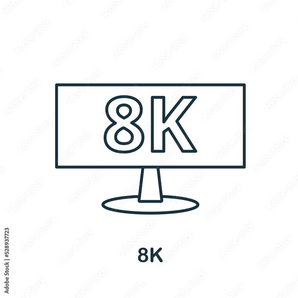 8K icon. Simple element from technology collection. Line 8K icon for ...