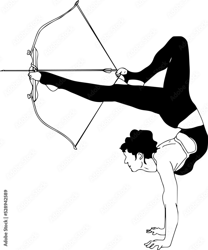 archery acrobat woman vector, outline sketch drawing of girl doing foot ...