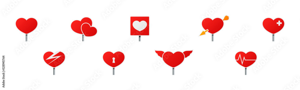 Vector illustration of heart shape road signs isolated on white ...