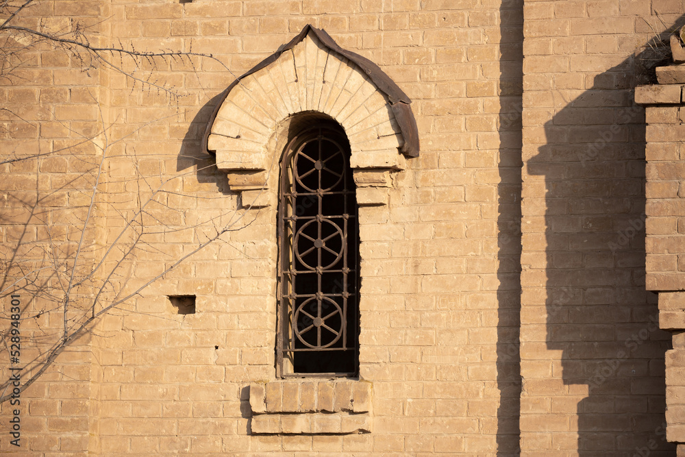 Old ruined church. Bent crosses and broken walls of the temple, ancient ...