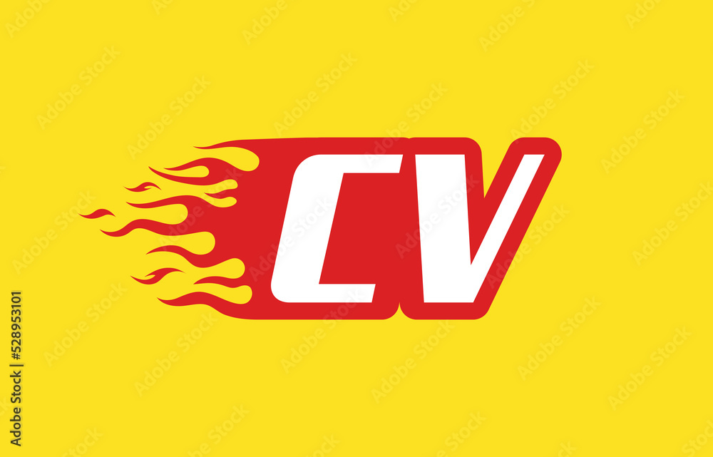 CV or C V fire logo vector design template. Speed flame icon letter for ...