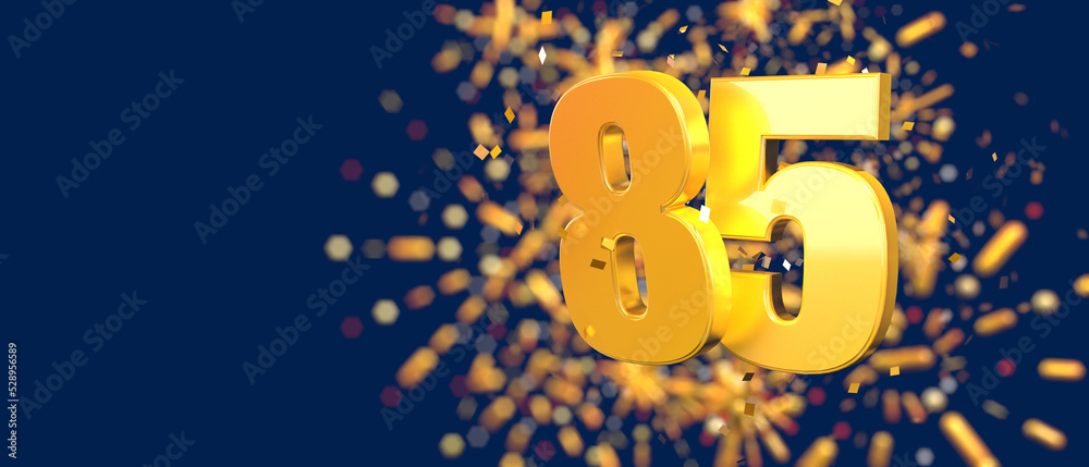 Gold number 85 in the foreground with gold confetti falling and ...