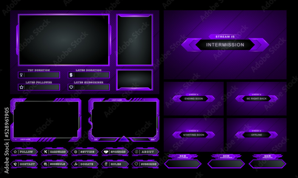 twitch Stream Facecam OBS Template Blue Game Modern overlay design Pack ...