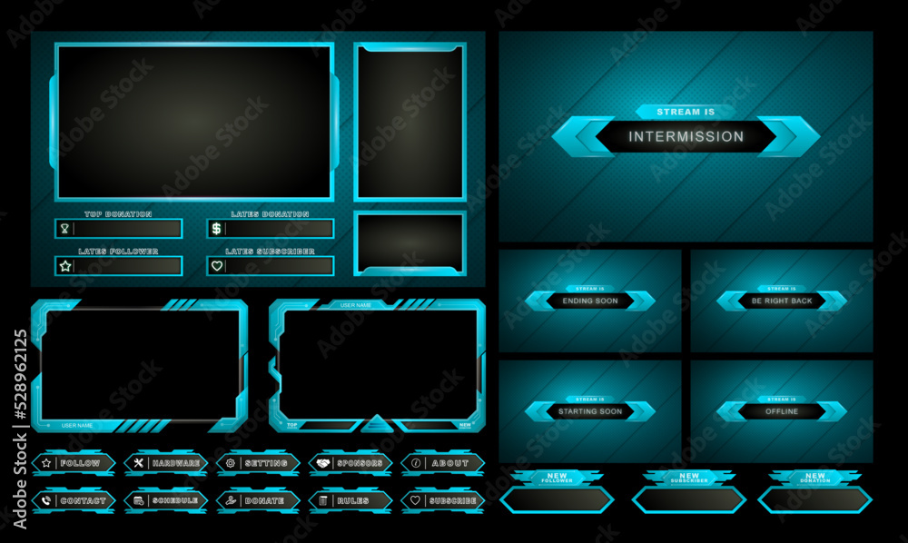 twitch Stream Facecam OBS Template Light Blue Game Modern overlay ...