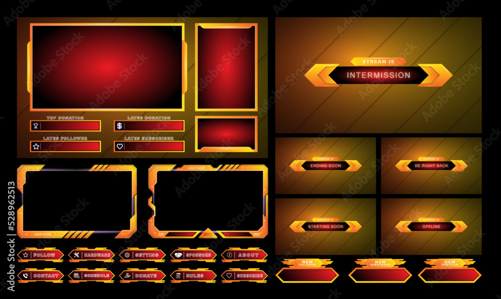 twitch Stream Facecam OBS Template Yellow Game Modern overlay design ...