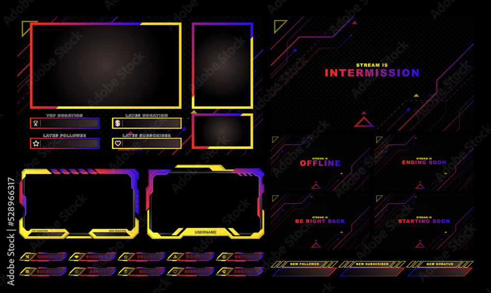 twitch Stream Facecam OBS Template Yellow Red Game frame overlay design ...