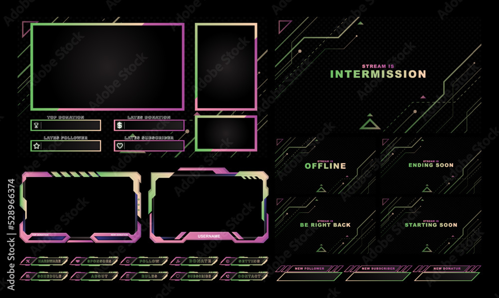 twitch Stream Facecam OBS Template Pink green blue Game frame overlay ...